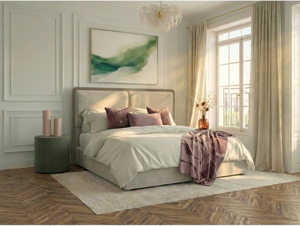 Béžová/taupe čalouněná dvoulůžková postel s úložným prostorem s roštem 180x200 cm Mara – Bobochic Paris