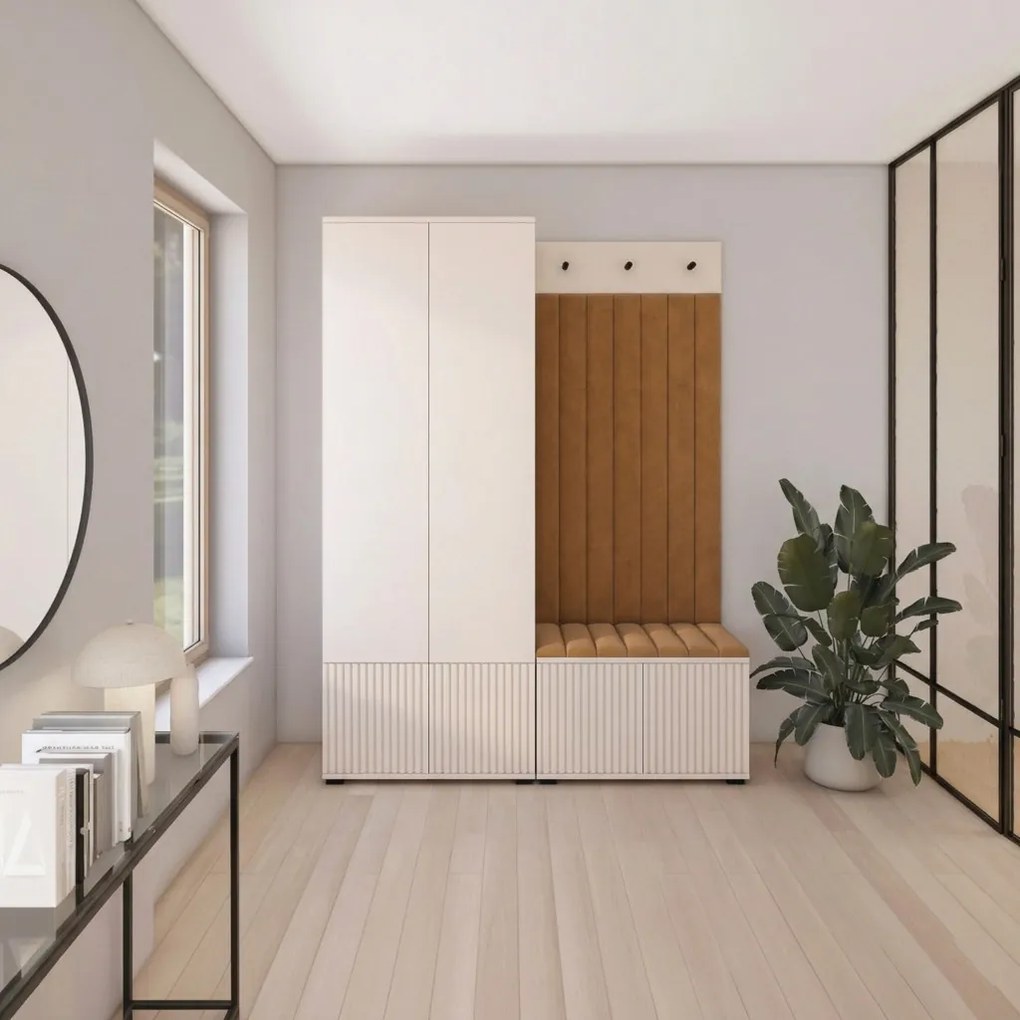 Předsíňová stěna RAYO 1 s čalouněnými panely, 140 cm, kašmír/ béžová