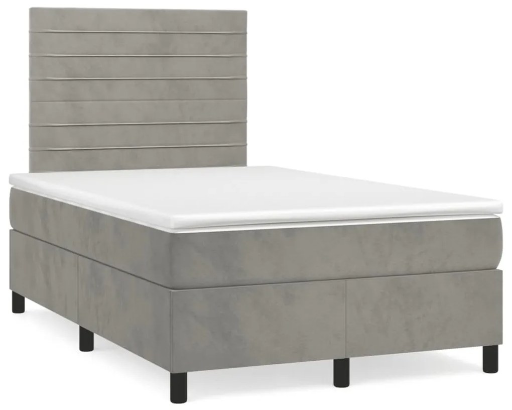 Box spring postel s matrací a LED světle šedá 120x190 cm samet 3270317