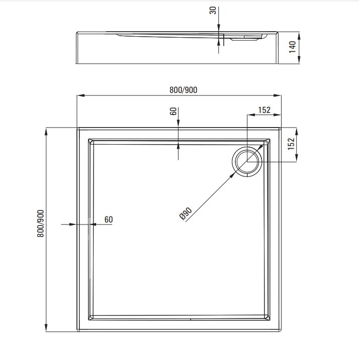 Aplomo Jasmin čtvercová sprchová vanička Rozměr vaničky: 90x90cm