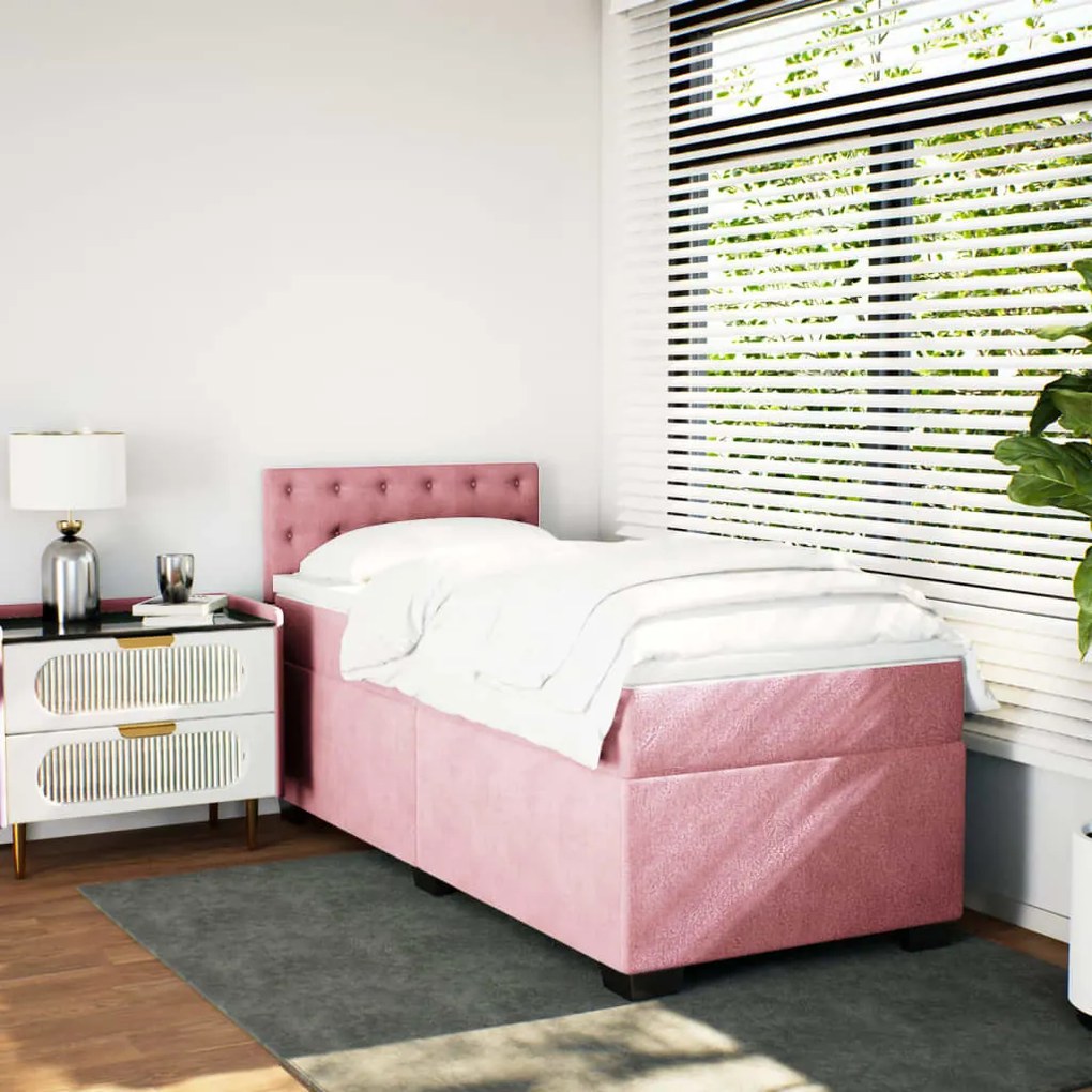 Box spring postel s matrací růžová 80 x 200 cm samet 3286179