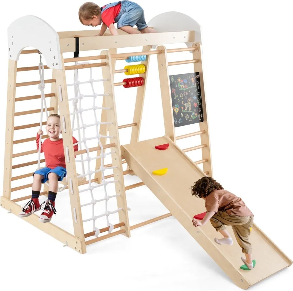 Costway Sada lezeckých hraček pro batolata s houpačkou – 124 × 119 × 138 cm