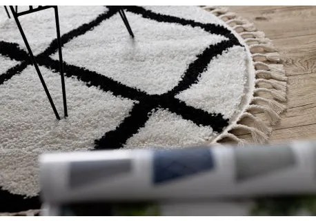 Kulatý koberec BERBER TROIK, bílá střapce, Berber, Maroko, Shaggy velikost kruh 160 cm | krásné koberce cz