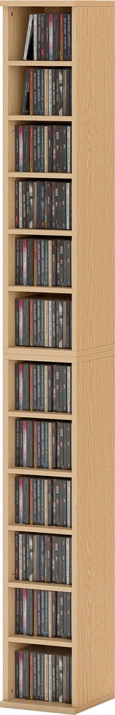 HOMCOM sada 2 sloupových regálů pro ukládání CD/DVD, 12 přihrádek, 21 x 22,5 x 88,5 cm, kapacita 204 CD, přírodní dřevěný vzhled