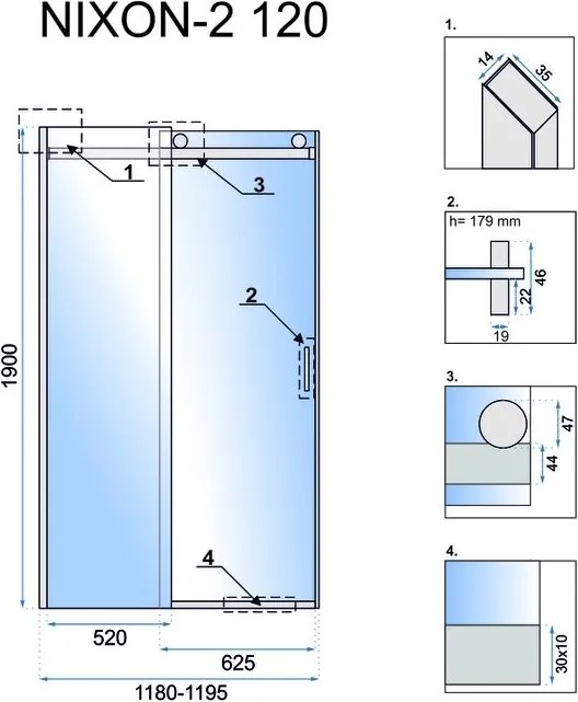 Jednokřídlé posuvné sprchové dveře REA NIXON-2 LEVÉ 120 cm pro instalaci do niky, chrom/transparent - bez vaničky