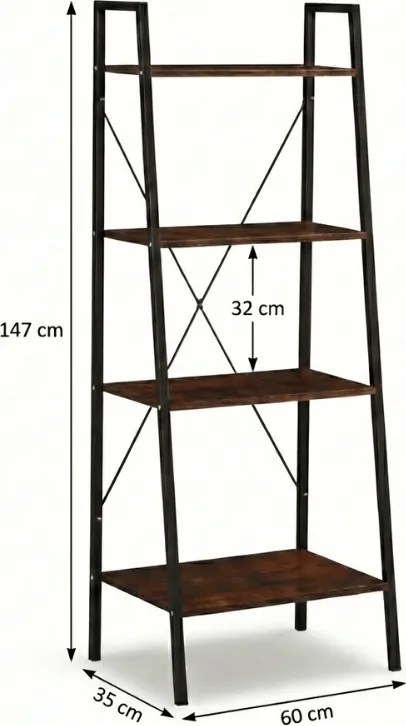 Knihovna TAYLOR 4 police 147x60 cm, rustikálně hnědá