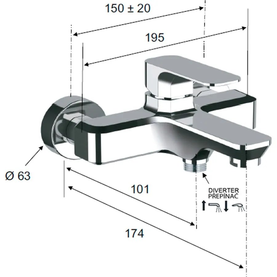 Matně černá nástěnná vanová baterie (2 výstupy) Spy – Sapho