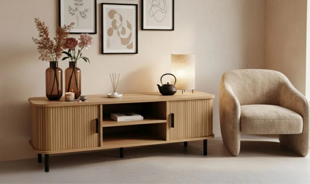 TV stolek SCAVA, drážkovaný, 140 x 40 x 46 cm