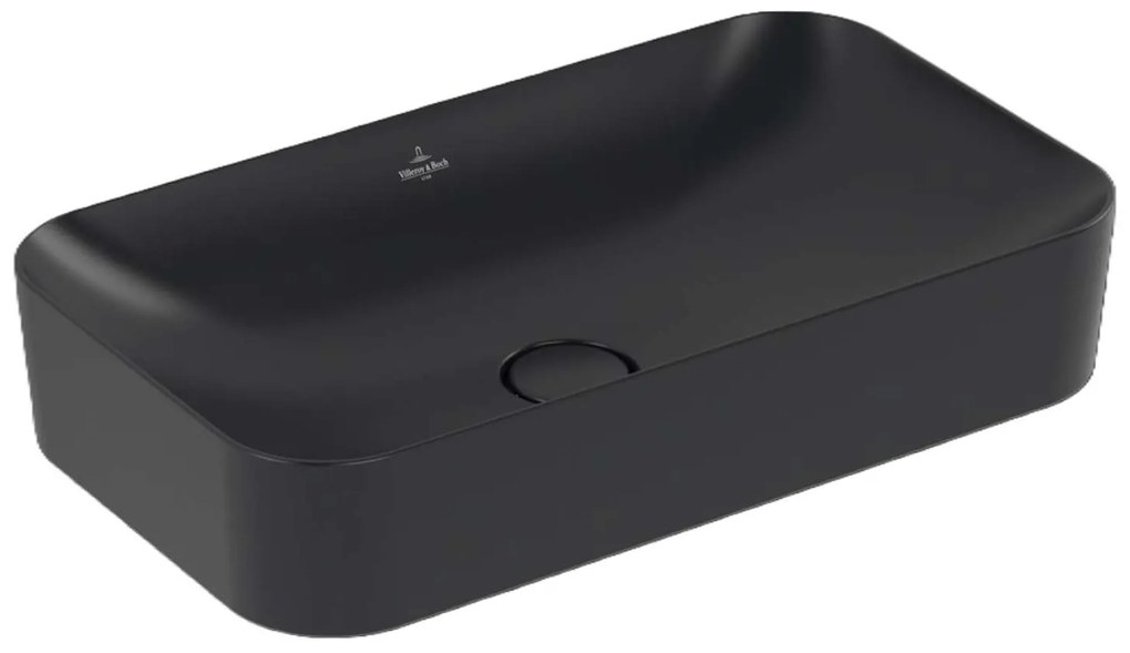 Villeroy & Boch Finion - Umyvadlo na desku 60x35 cm, bez přepadu, bez otvoru pro baterii, CeramicPlus, Pure Black 414361R7
