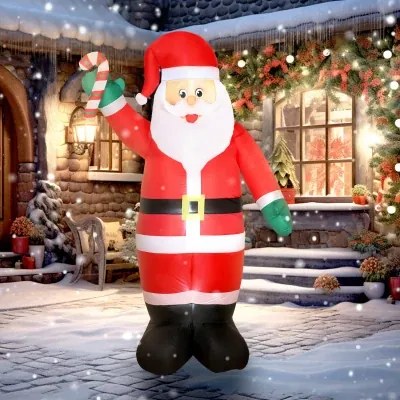 Outsunny Nafukovací Santa Claus 240 cm s lízátkem, LED světly a ventilátorem, vánoční dekorace pro venkovní i vnitřní použití, vícebarevná