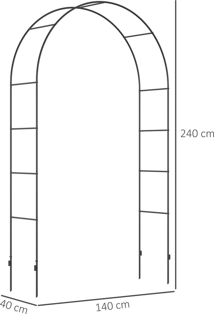 Outsunny Rose Arch Metal Archway Garden Arch Climbing Plants Climbing Plants Black 140x40x240cm | Aosom