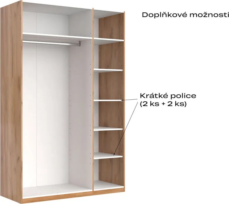Skříň 3D se zrcadlem série N, dub kraft / bílá Asti