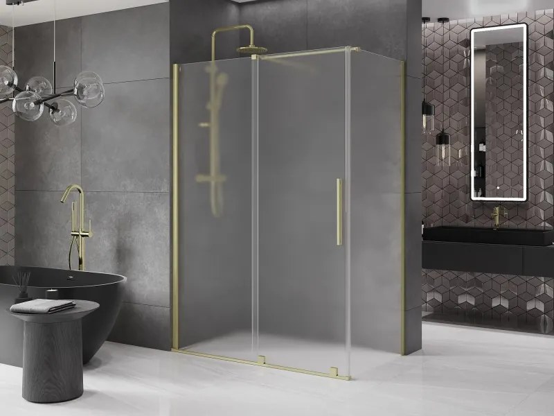 Mexen Velar, sprchový kout s posuvnými dveřmi 150 x 80 cm, 8mm sklo námraza, zlatá matná, 871-150-080-31-55