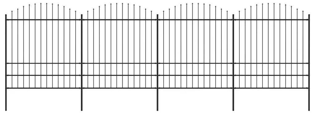 Zahradní plot s kopím nahoře ocelový 714,5 x 200 cm černý