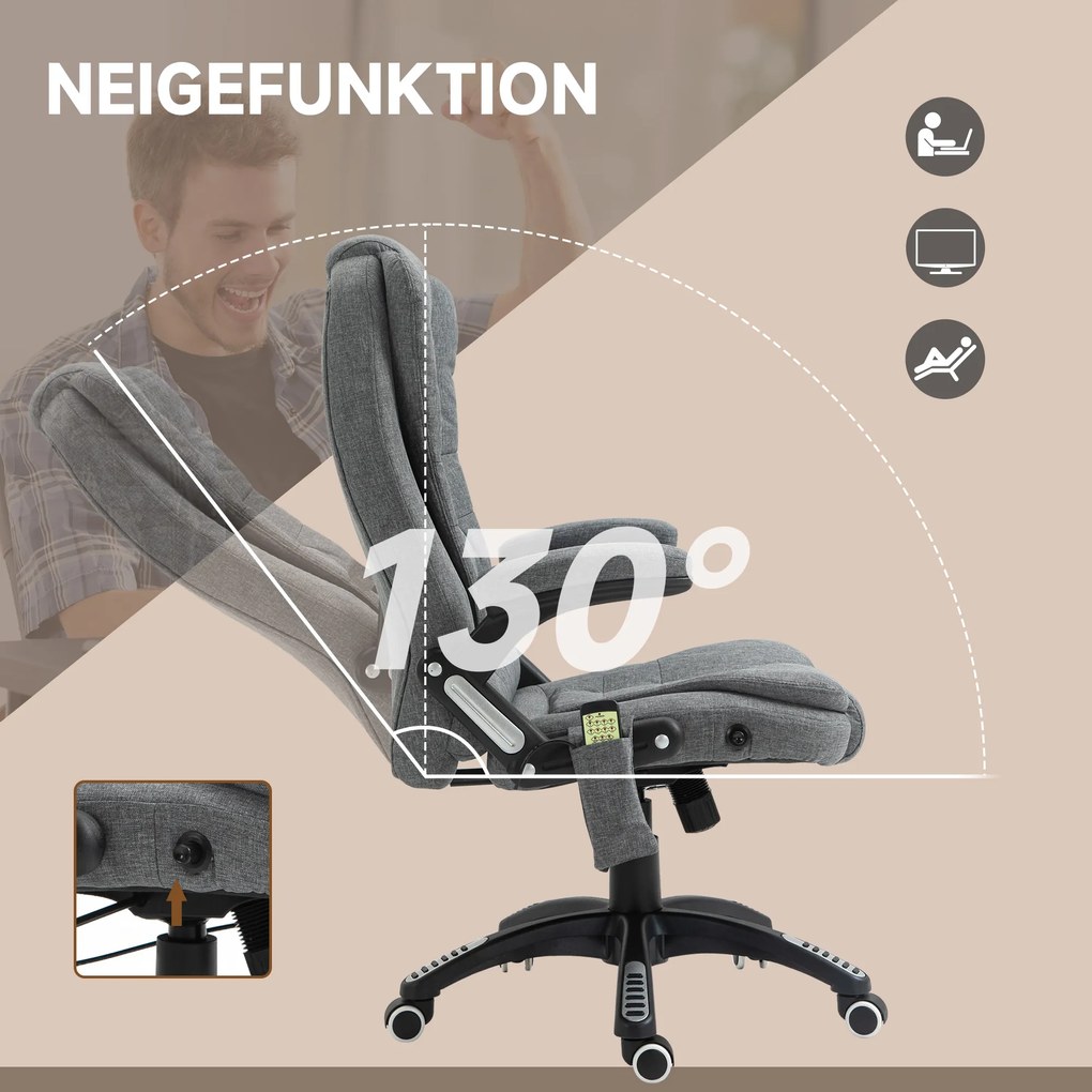 Masážní křeslo Vinsetto manažerské kancelářské křeslo výškově nastavitelné ergonomické masážní šedé 67 x 74 x 116-126 cm | Aosom