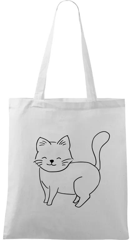 Plátěná taška Handy - Kočka Barva tašky: BÍLÁ, Barva motivu: ČERNÁ | BIANO
