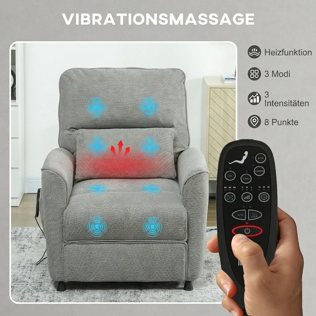 HOMCOM Relaxační křeslo, televizní křeslo elektrické s funkcí ležení, topení, vibrační masáž