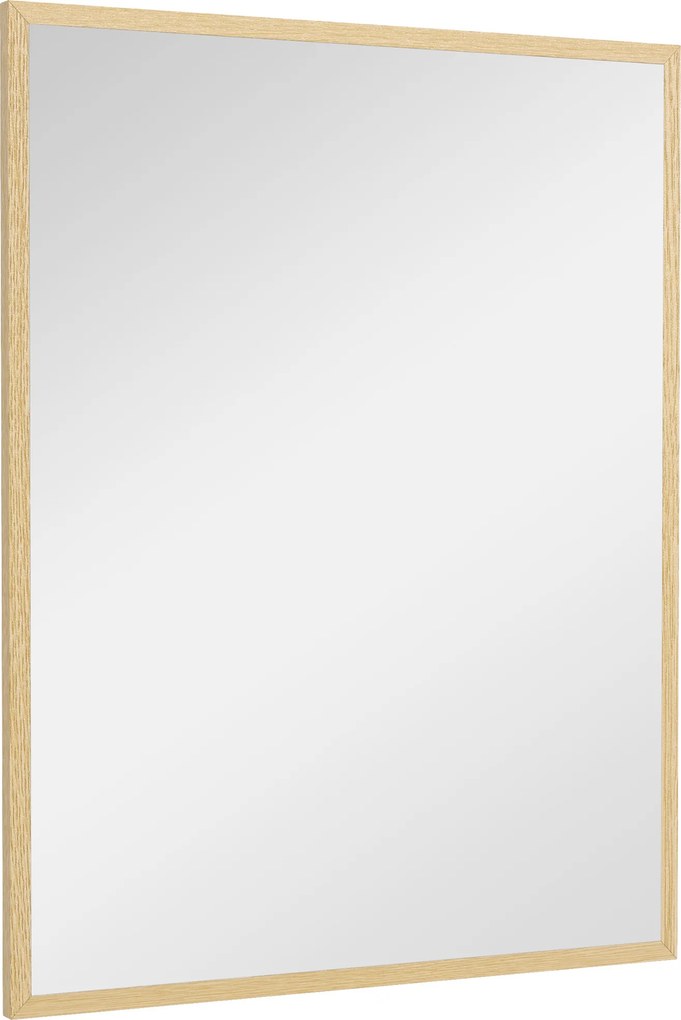 HOMCOM Obdélníkové Zrcadlo na Stěnu 90 x 70 cm, dřevěný rám, ideální do koupelny, obývacího pokoje nebo ložnice, přírodní