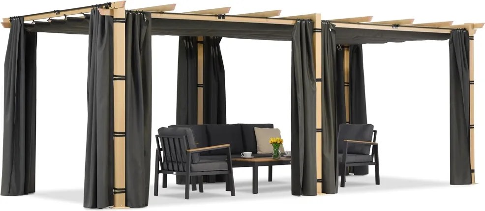 Barbadoská terasová pergola 3x6 m s dřevo-antracitovými závěsy Garden Point