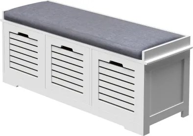 HOMCOM botová lavice s 3 zásuvkami a odnímatelným sedákem, rozměry 108D x 35Š x 43V cm, bílá