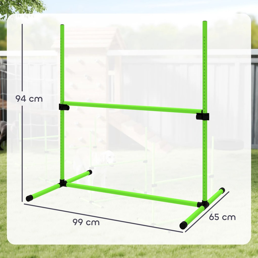 PawHut Agility set pro psy 4dílné výškově nastavitelné agility vybavení se 4 překážkami Přepravní taška 99 x 65 x 94 cm zelená