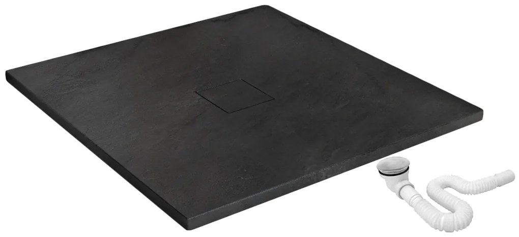 Rea BLACK STONE - Kamenná sprchová vanička 80 x 120 x 3,5 cm + sifon, černá, REA-K9602