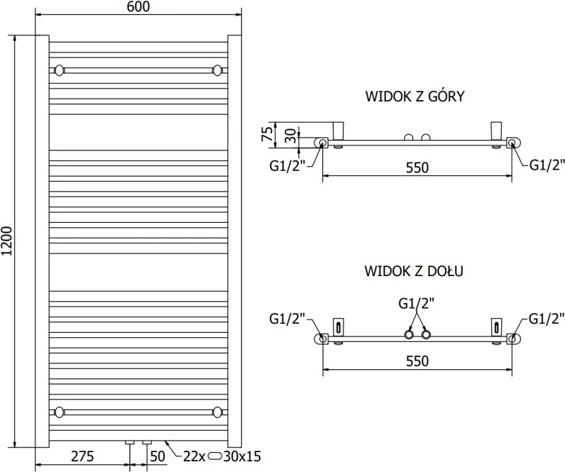 Mexen Hades, topné těleso 1200x600 mm, 520 W, chromová, W104-1200-600-00-01