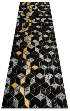 Dywany Luszczow Kusový koberec, Běhoun GLOSS moderni 400B 86, 3D černý / zlato Rozměr koberce: 80 x 200 cm