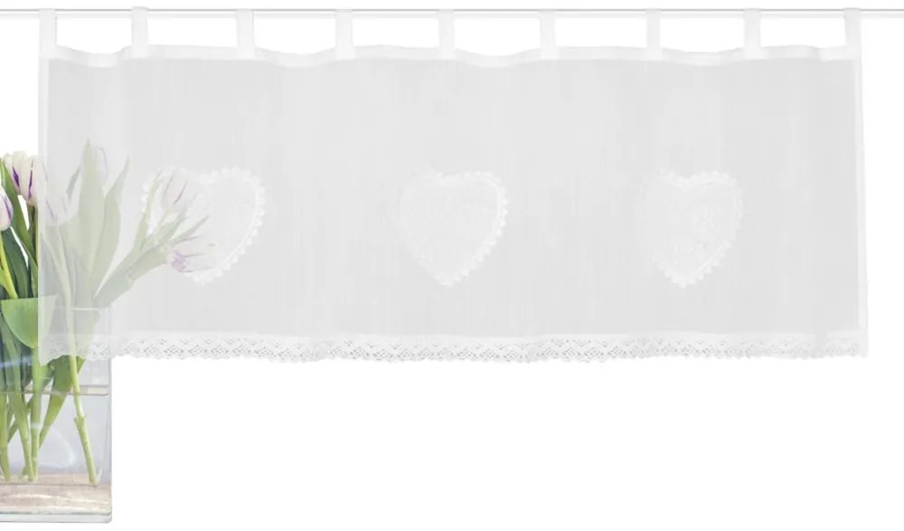 Home Wohnideen Záclona vitrážová s poutky, krajka, batist, Corazon, Bílá Rozměr textilu: 45 cm (V), 90 cm (Š)