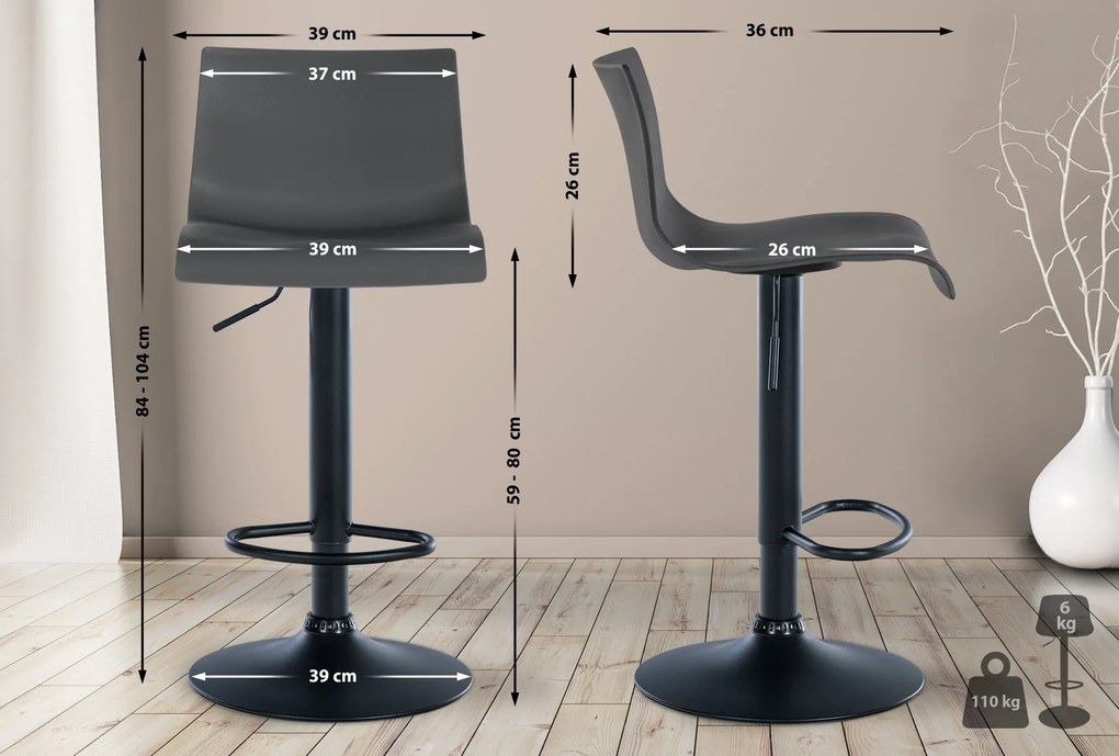 Barová židle Branford plast – šedá