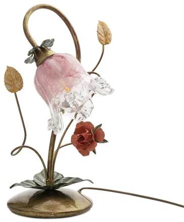 Light for home - Stolní lampa s kovovými květinami 15200 "KATERINA", 1x40W, E14, zlatá, měď, zelená, růžová