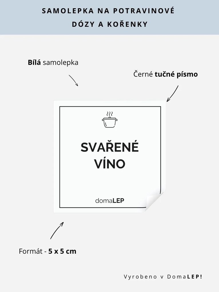 Samolepka na kořenky SVAŘENÉ VÍNO bílá 5 × 5 cm tučné písmo