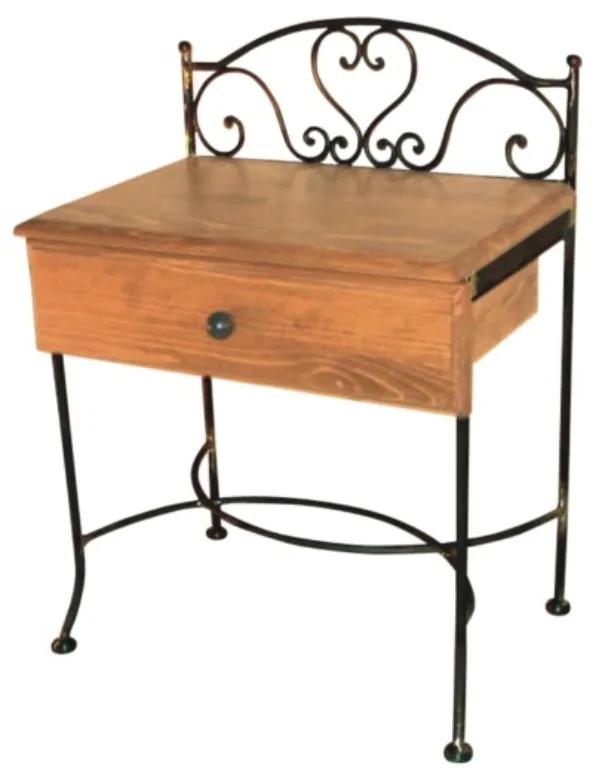 Kovaný noční stolek s masivní zásuvkou MALAGA 0409A