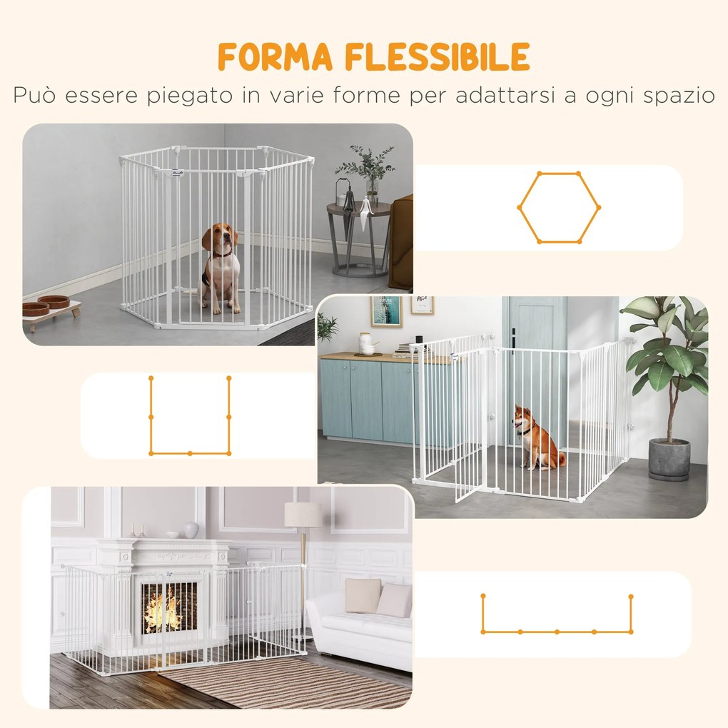 Sklápěcí psí brána PawHut pro střední a velké psy s dvojitým zámkem, modulární kovová a plastová bezpečnostní brána, 123x102x100 cm, Bílá