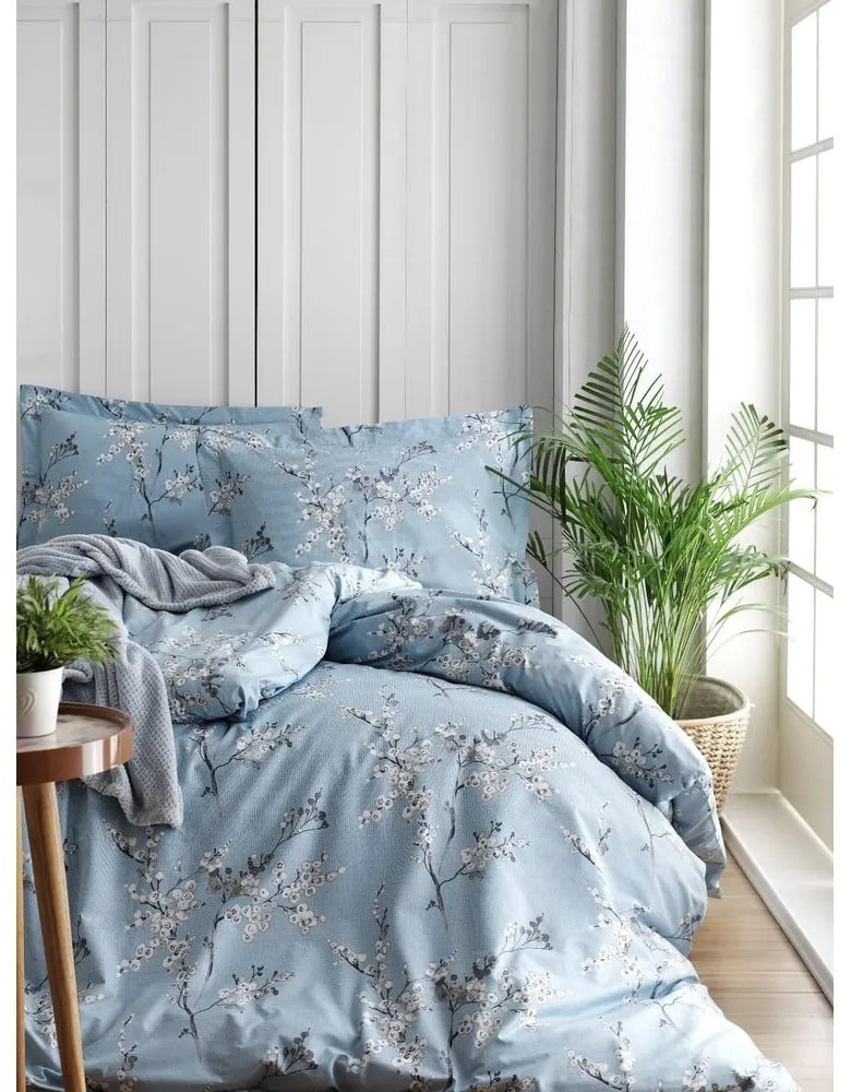 Modré povlečení na dvoulůžko/prodloužené z bavlny Renforcé 240x220 cm Blue Floral – Mila Home Luxury