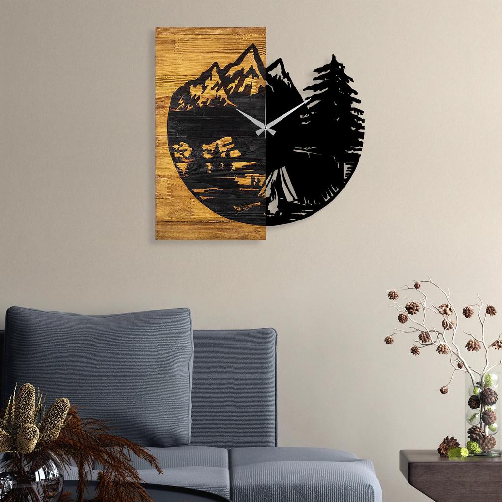Wallexpert Dekorativní nástěnné dřevěné hodiny Wooden Clock 19, Ořech, Černá