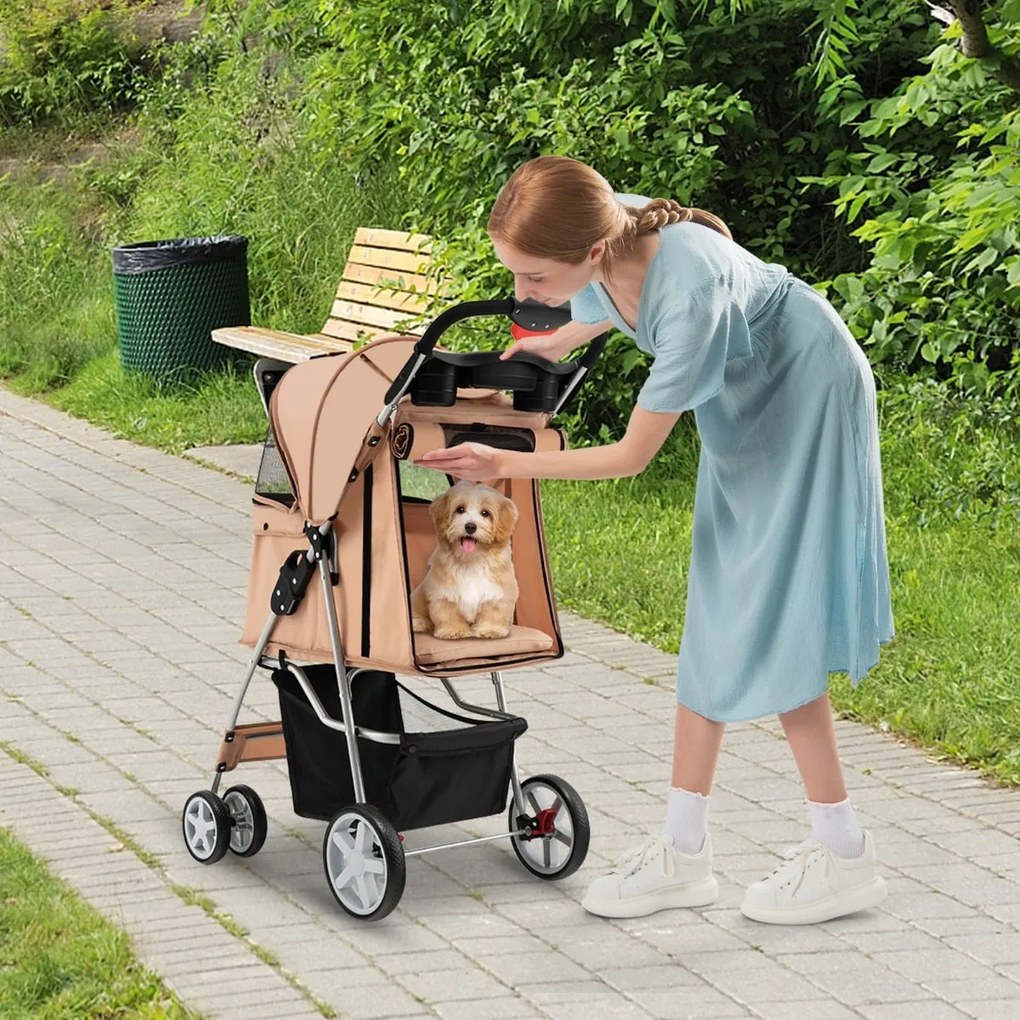 Costway Kočárek pro psy mazlíčky buggy do 15 kg – 81 × 45 × 101 cm, béžový