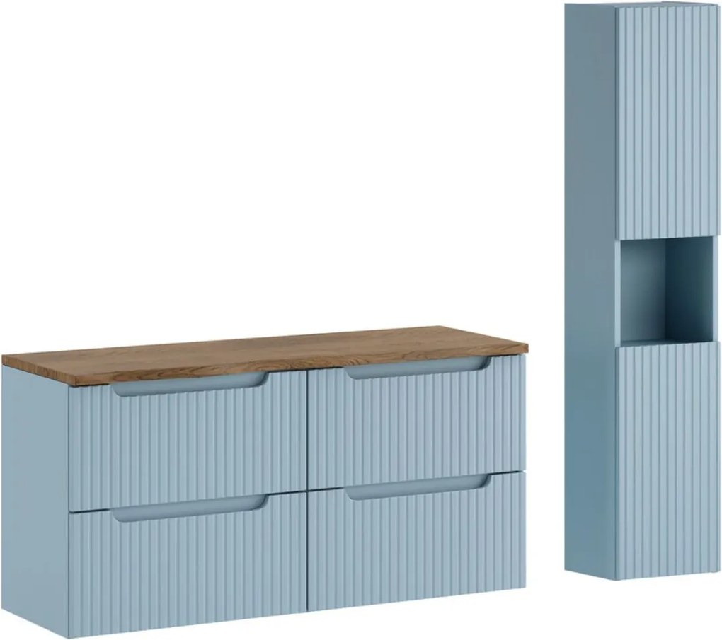 Modrý koupelnový nábytek: umyvadlová skříňka 120 cm s deskou a vysoký sloupek Nova Denim (set-nod b nat casella 120cm s hc)