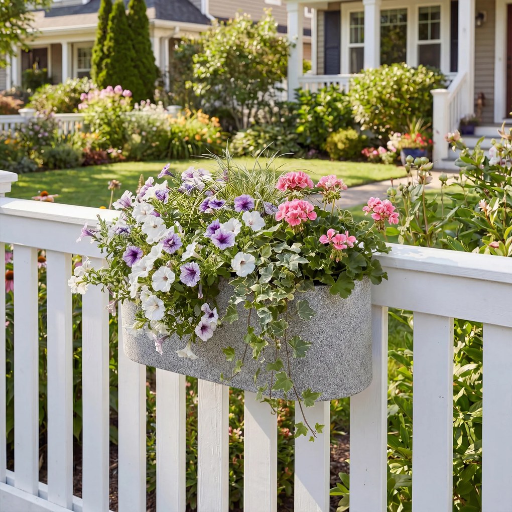 sada 2 závěsných květináčů s drenážním systémem Háček s otvorem 42 x 16 x 15 cm Světle šedý