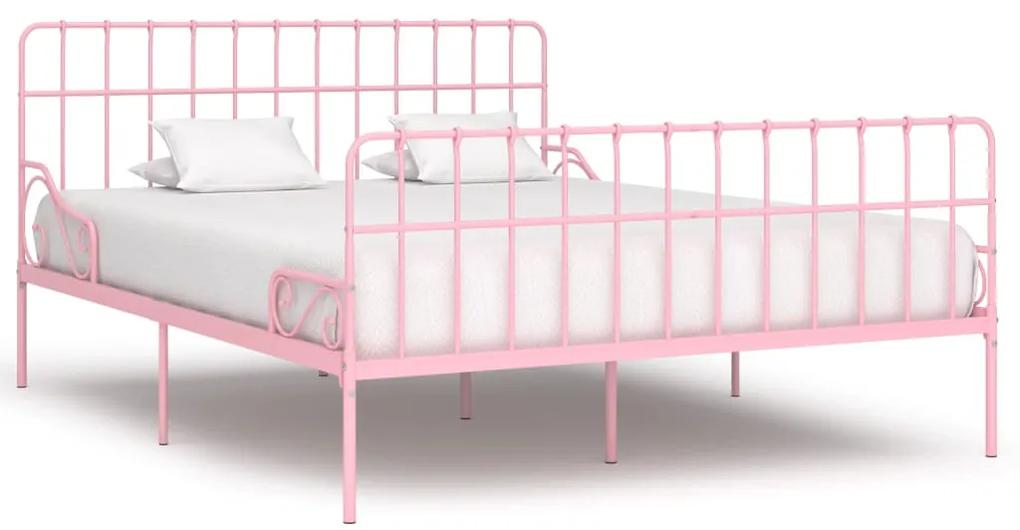 284627 vidaXL Rám postele s laťkovým roštem růžový kov 180 x 200 cm