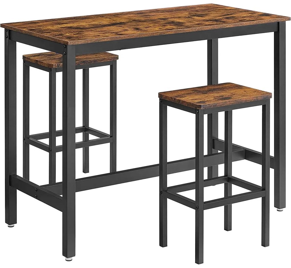 Souprava barového stolu se 2 ks židlemi, rustikálně hnědá barva