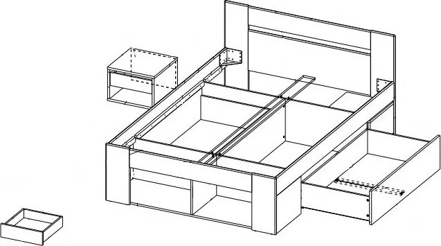 Casarredo - Komfort nábytek Postel MILO 160x200 s nočními stolky a úložným prostorem, bílá/dub sonoma