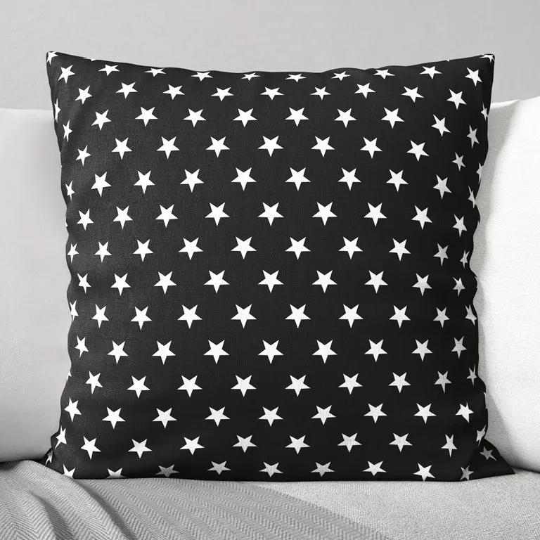 Goldea bavlněný povlak na polštář - vzor bílé hvězdičky na černém 50 x 50 cm