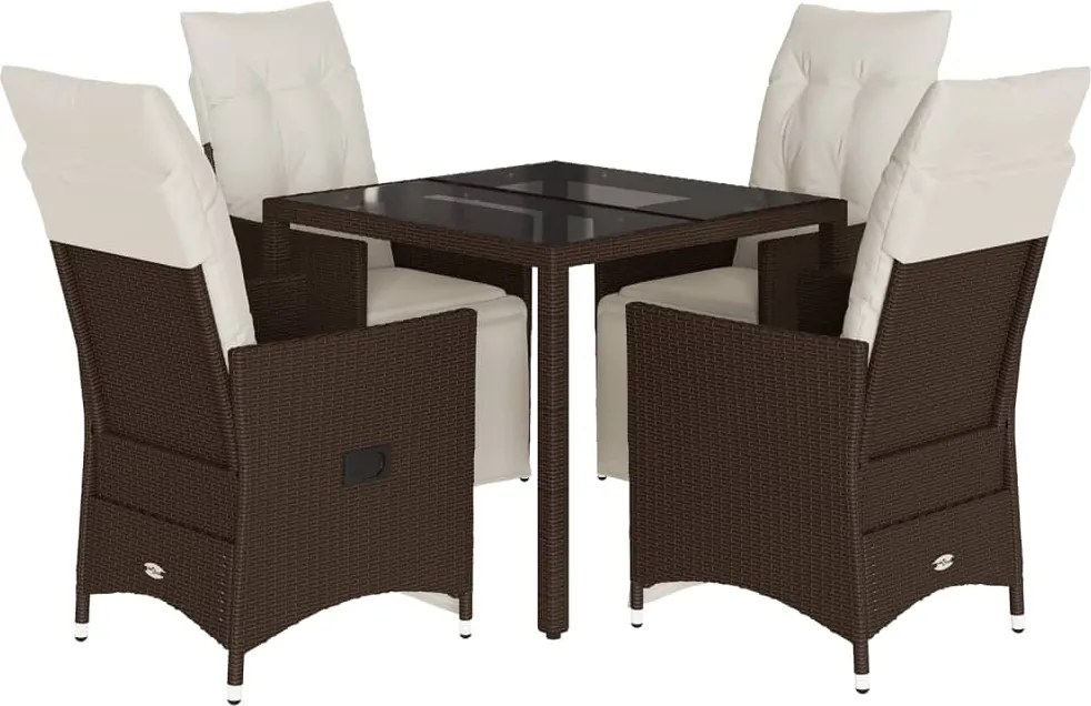 5dílný zahradní bistro set s poduškami hnědý polyratan 3276916