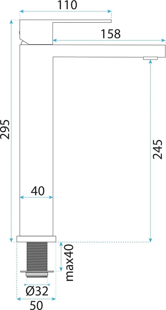 Rea Arlo, vysoká umyvadlová baterie h-295, černá matná, REA-B4586