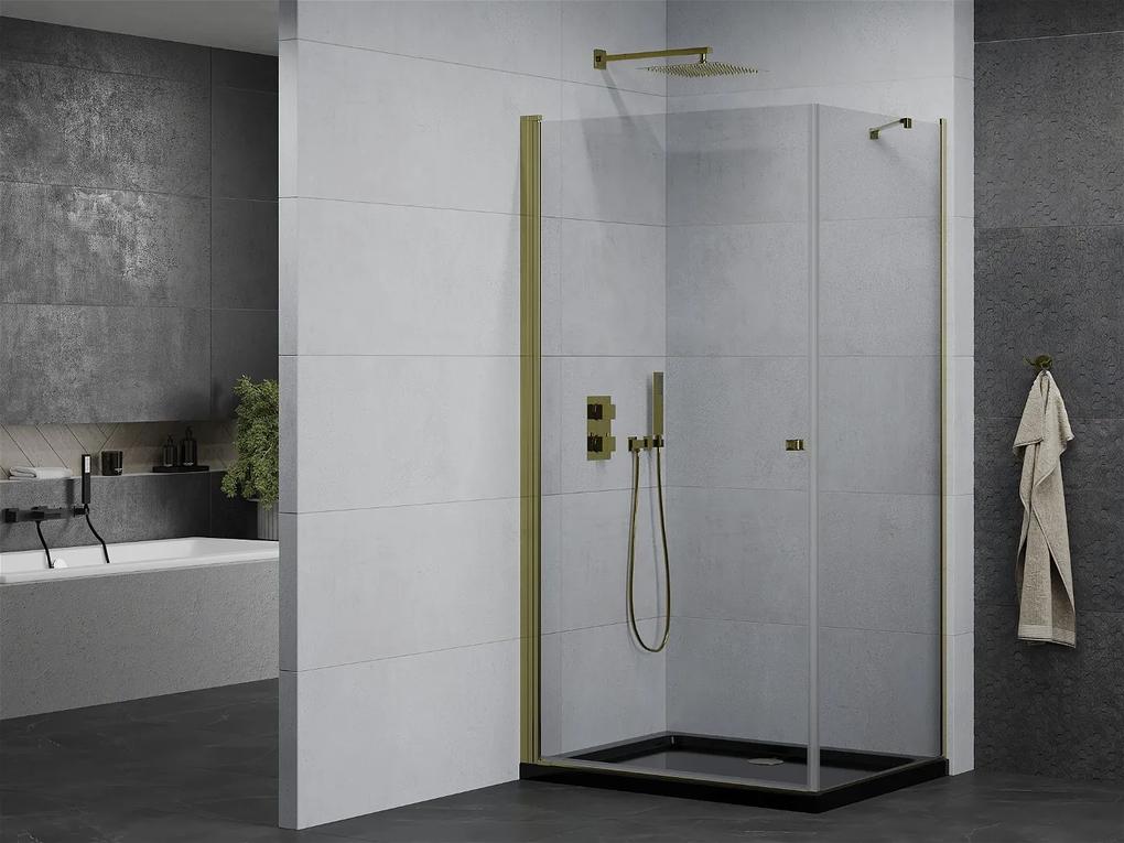 Mexen Pretoria, sprchový kout 100 (dveře) x 90 (stěna) cm, 6mm čiré sklo, zlatý profil + černá sprchová vanička, 852-100-090-50-00-4070G