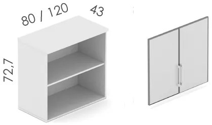 NABYTEK-DESIGNOVY.CZ - DEN280 - Skříň nástavbová EPIC, volitelné skleněné dveře, 2 police, šířka 80/120 cm, výška 72,7cm, dub/černá