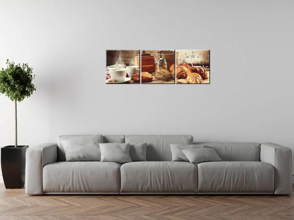 Gario Obraz s hodinami Chutná snídaně - 3 dílný Rozměry: 80 x 40 cm