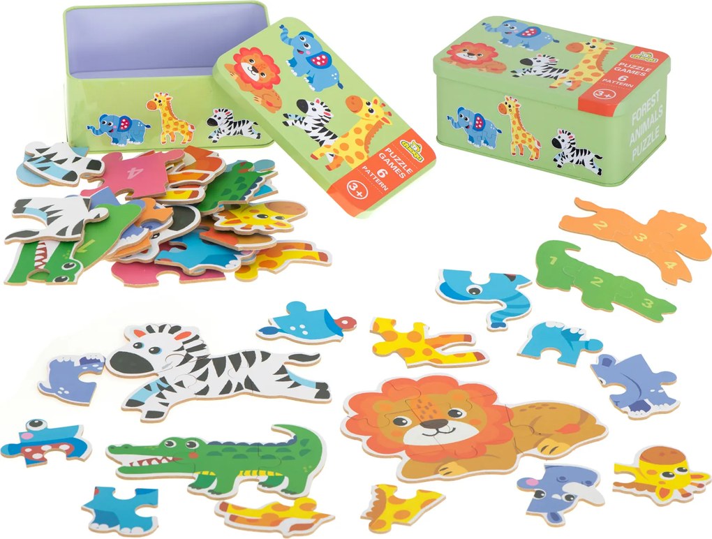 IK Puzzle safari zvířátka v plechové krabičce
