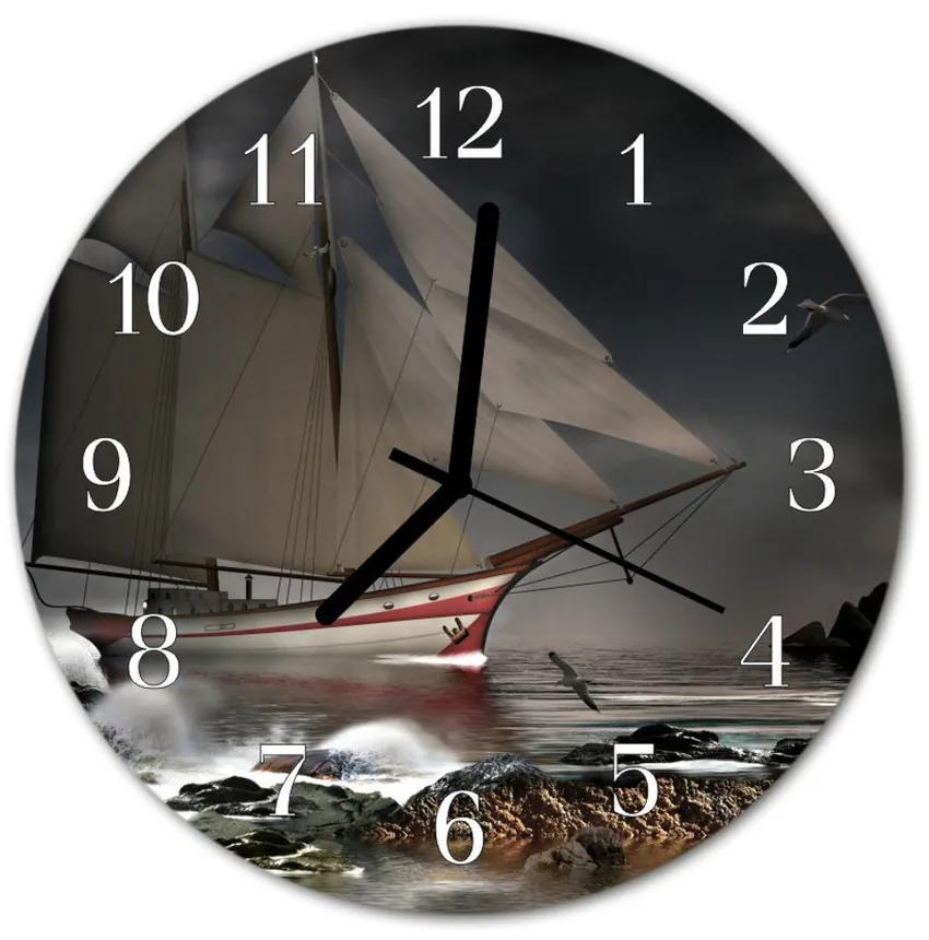 Nástenné skleněné hodiny jachta fi 30 cm